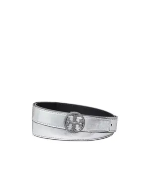Tory Burch Double T Motif-embellished Buckle Belt - Black/silver