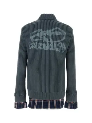 Balenciaga Layered Zip Sweater - Navy/brown