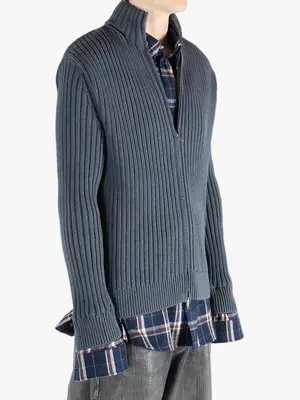 Balenciaga Layered Zip Sweater - Navy/brown