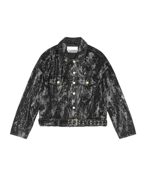GANNI Belted Denim Jacket - Black