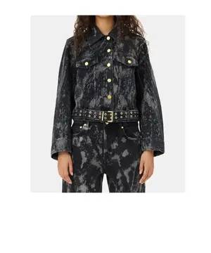 GANNI Belted Denim Jacket - Black