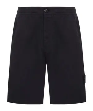 Stone Island Logo Patch Buttoned Shorts - Black