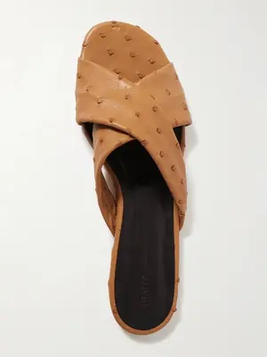 Khaite Liria Ostrich Leather Sandals - Camel