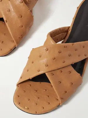 Khaite Liria Ostrich Leather Sandals - Camel