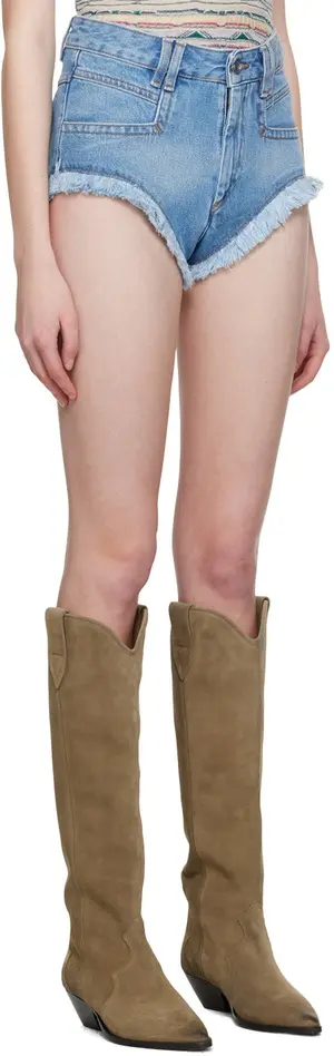 Isabel Marant Étoile Eneidao Denim Shorts With Frayed Hem - Blue