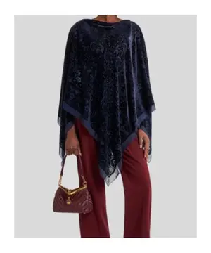 Etro Paisley Burnout Velvet Poncho - Blue