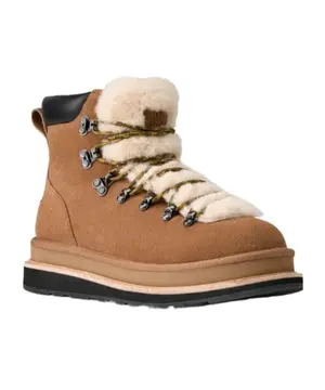 UGG X Sacai Ankle Boots With Fur Trim And Lace-up Detail - Maroon