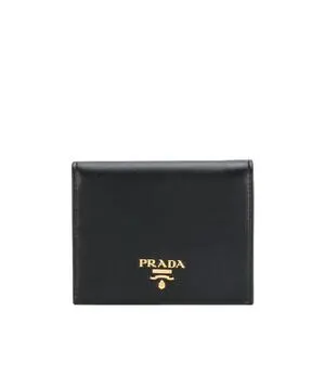 Prada Logo Plaque Wallet - Black
