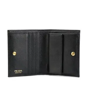 Prada Logo Plaque Wallet - Black