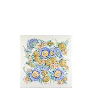FERRAGAMO Sunflower Printed Silk Scarf - Ivory