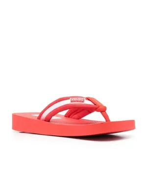 Kenzo Logo Patch Striped Slip-on Flip Flops - Orange