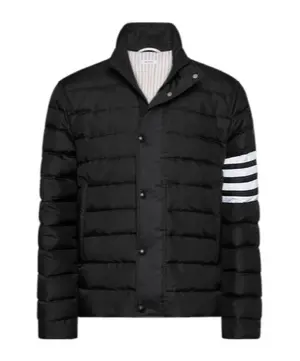 Thom Browne Shiny Ripstop Lightweight Down-filled Jacket With 4-bar Detailing - Black