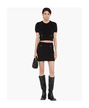 Miu Miu High-rise Bouclé Skirt With Embroidered Logo And Front Pockets