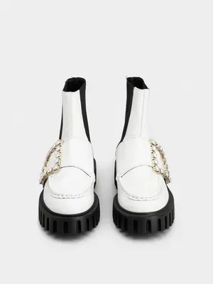 ROGER VIVIER Viv' Go-thick Strass Buckle Chelsea Ankle Boots In Patent Leather