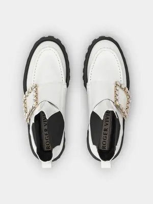 ROGER VIVIER Viv' Go-thick Strass Buckle Chelsea Ankle Boots In Patent Leather