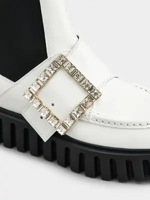 ROGER VIVIER Viv' Go-thick Strass Buckle Chelsea Ankle Boots In Patent Leather