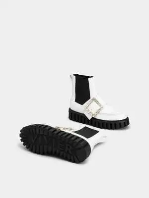 ROGER VIVIER Viv' Go-thick Strass Buckle Chelsea Ankle Boots In Patent Leather