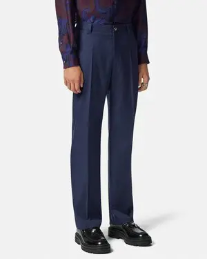 Versace Pleated Tailored Trousers With Medusa Trim - Blue