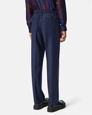Versace Pleated Tailored Trousers With Medusa Trim - Blue