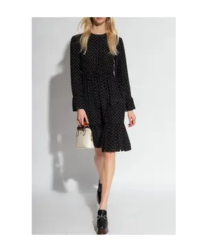 Gucci Polka Dot Long Sleeve Midi Dress With Ruffle Details