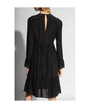 Gucci Polka Dot Long Sleeve Midi Dress With Ruffle Details