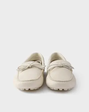 Prada Leather Driving Shoes With Tie Closure - White