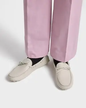 Prada Leather Driving Shoes With Tie Closure - White