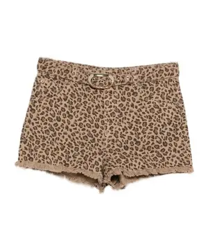 TWINSET Belted Animal Print Shorts - Nude