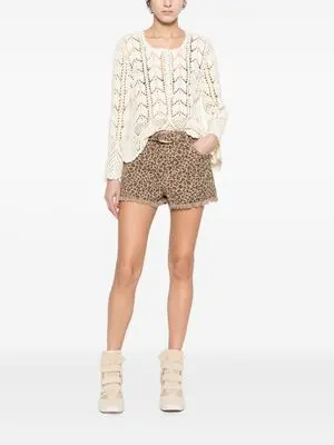 TWINSET Belted Animal Print Shorts - Nude
