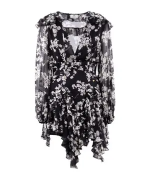 Elisabetta Franchi Ruffled Voile Printed Dress - Black
