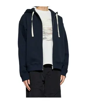 JIL SANDER Logo Zip-up Hoodie - Black