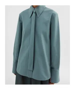 JIL SANDER Tie-detail Cotton Shirt - Blue