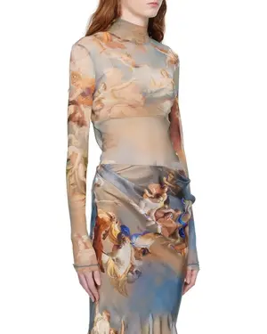 Balmain Sky Printed Long Sleeve Tulle Top
