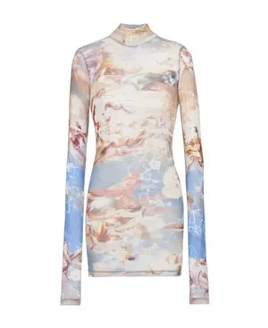 Balmain Sky Printed Long Sleeve Tulle Top - White