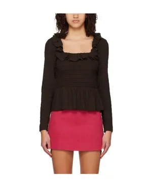 GANNI Plaid Square Neck Blouse