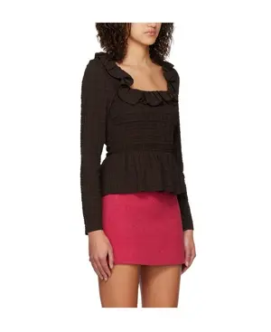 GANNI Plaid Square Neck Blouse