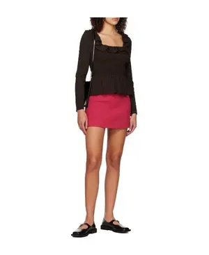 GANNI Plaid Square Neck Blouse