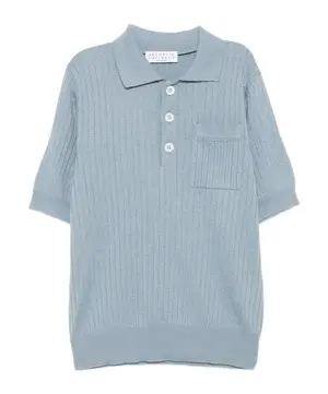 Brunello Cucinelli Ribbed Knit Collared Short Sleeve Polo