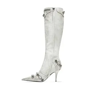 Balenciaga Cagole Distressed Effect High Heel Boots - White