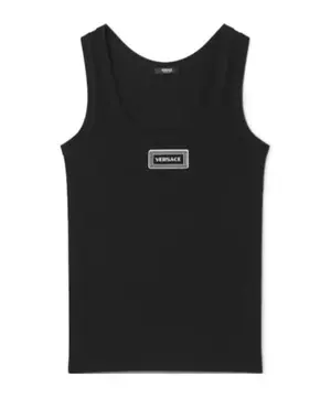 Versace Ribbed Sleeveless Top With Retro Logo Patch - Black