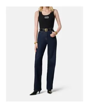 Versace Ribbed Sleeveless Top With Retro Logo Patch - Black