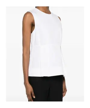 Vince Sleeveless Pleated Hem Top - White