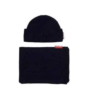 Dsquared2 Dsquared2 Logo Tag Ribbed-Knit Beanie Scarf Set Navy