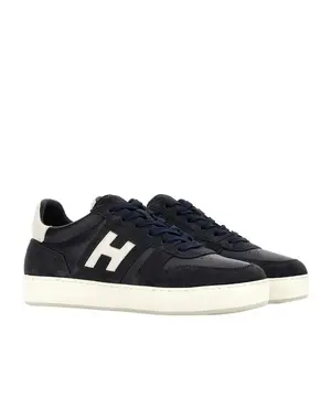 Hogan H-stripe Lace-up Sneakers In Suede And Nappa Leather - Blue