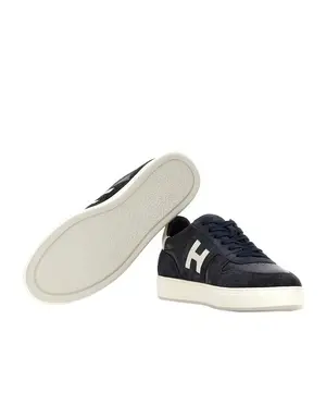 Hogan H-stripe Lace-up Sneakers In Suede And Nappa Leather - Blue