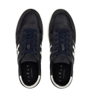 Hogan H-stripe Lace-up Sneakers In Suede And Nappa Leather - Blue