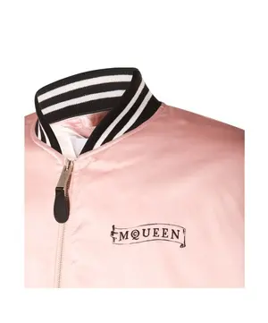 Alexander McQueen Logo Printed Satin Bomber Jacket