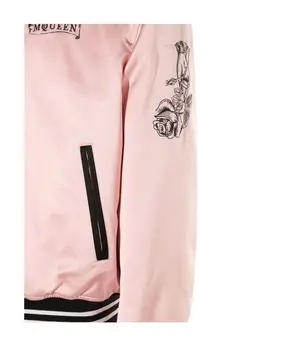 Alexander McQueen Logo Printed Satin Bomber Jacket