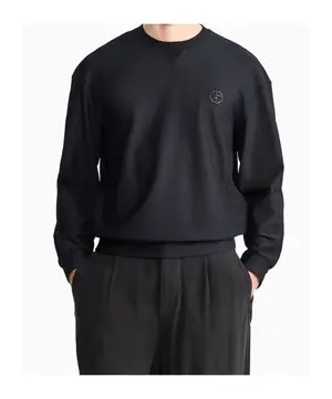 Giorgio Armani Textured Logo Crew Neck Sweater