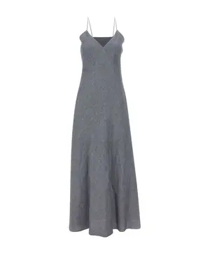 Eleventy V-neck Spaghetti Strap A-line Maxi Dress - Grey